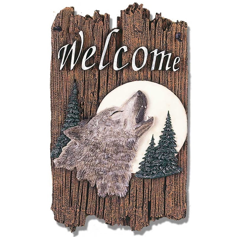 Wolf Porch Decor Resin Slate Plaque Welcome Sign Printed Wall Art Multi ...