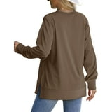 MOSHU Crewneck Sweatshirts for Women Side Split Long Sleeve Shirts ...