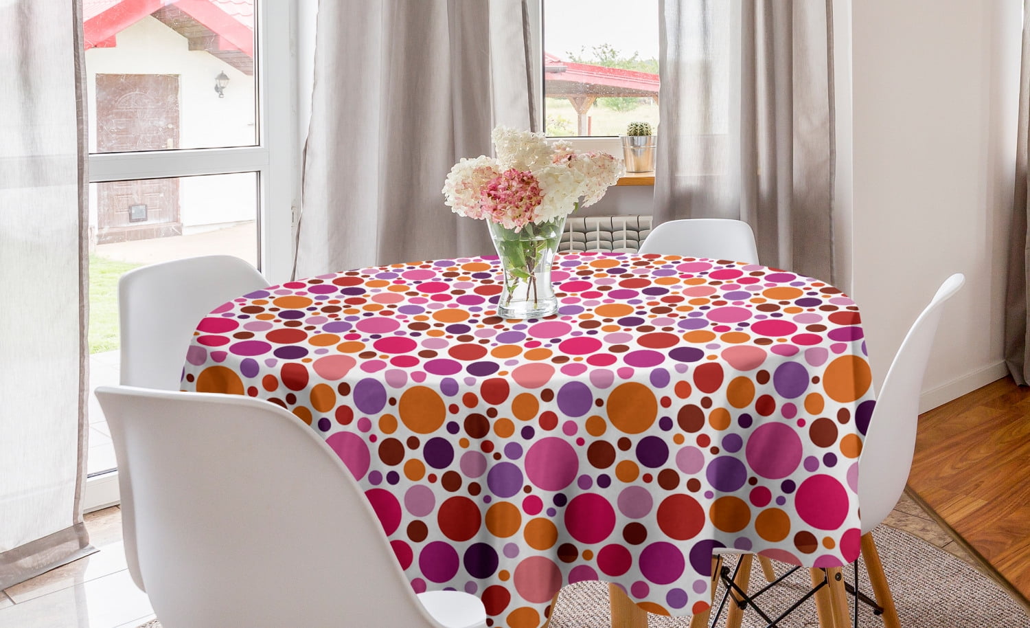 Abstract Round Tablecloth, Colorful Creative Toned Big and Little ...