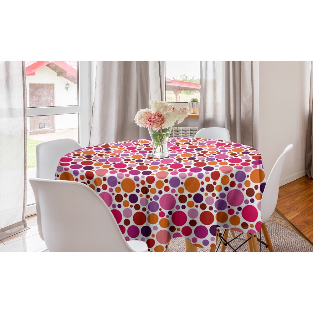 Abstract Round Tablecloth, Colorful Creative Toned Big and Little ...