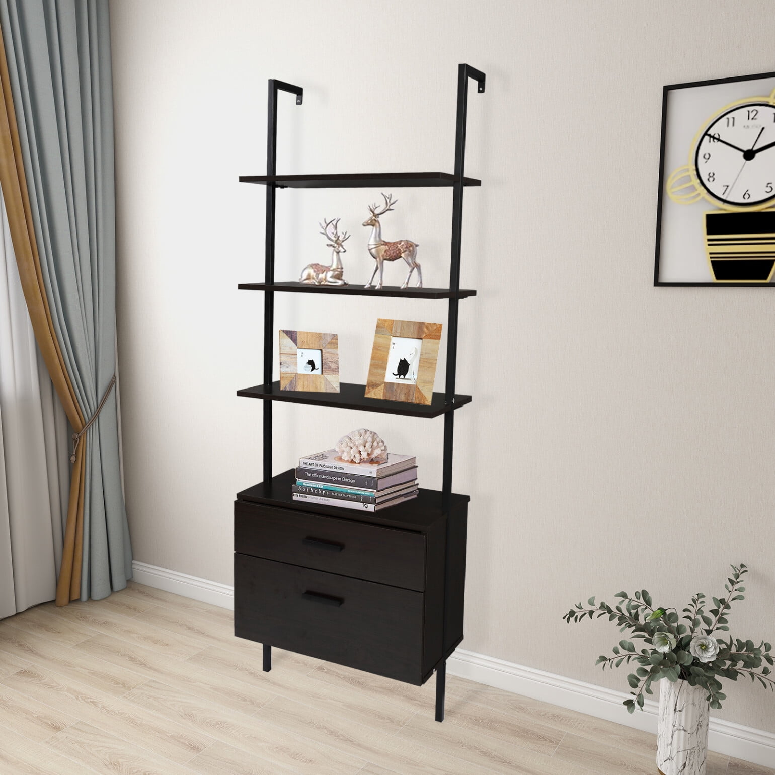 Industrial 4-Tier Bookshelf Storage Rack with 3 Layer Shelves and 2 ...
