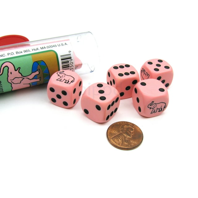 Koplow Games Pink Pachyderm Elephant Dice Game with 5 Dice Travel Tube ...