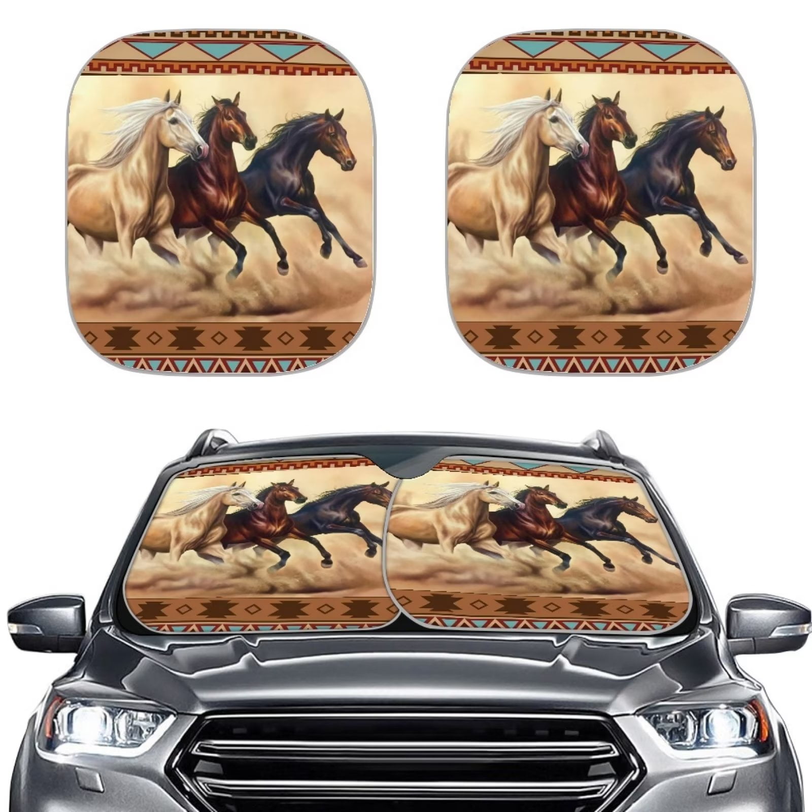 NETILGEN Ethnic Aztec Running Horse Sunshades for Car Fit Truck Auto ...