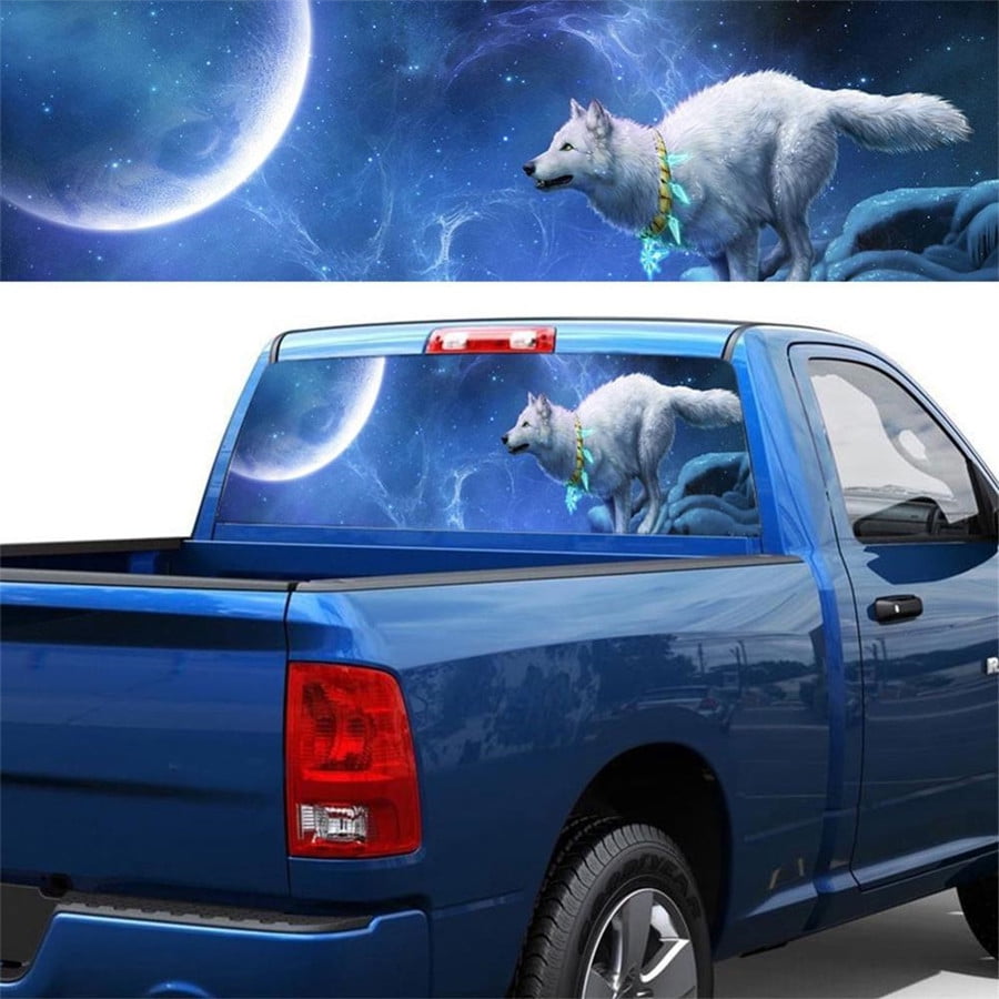 Moon & Wolf Rear Window Tint Graphic Decal Sticker For Pickup Trucks ...