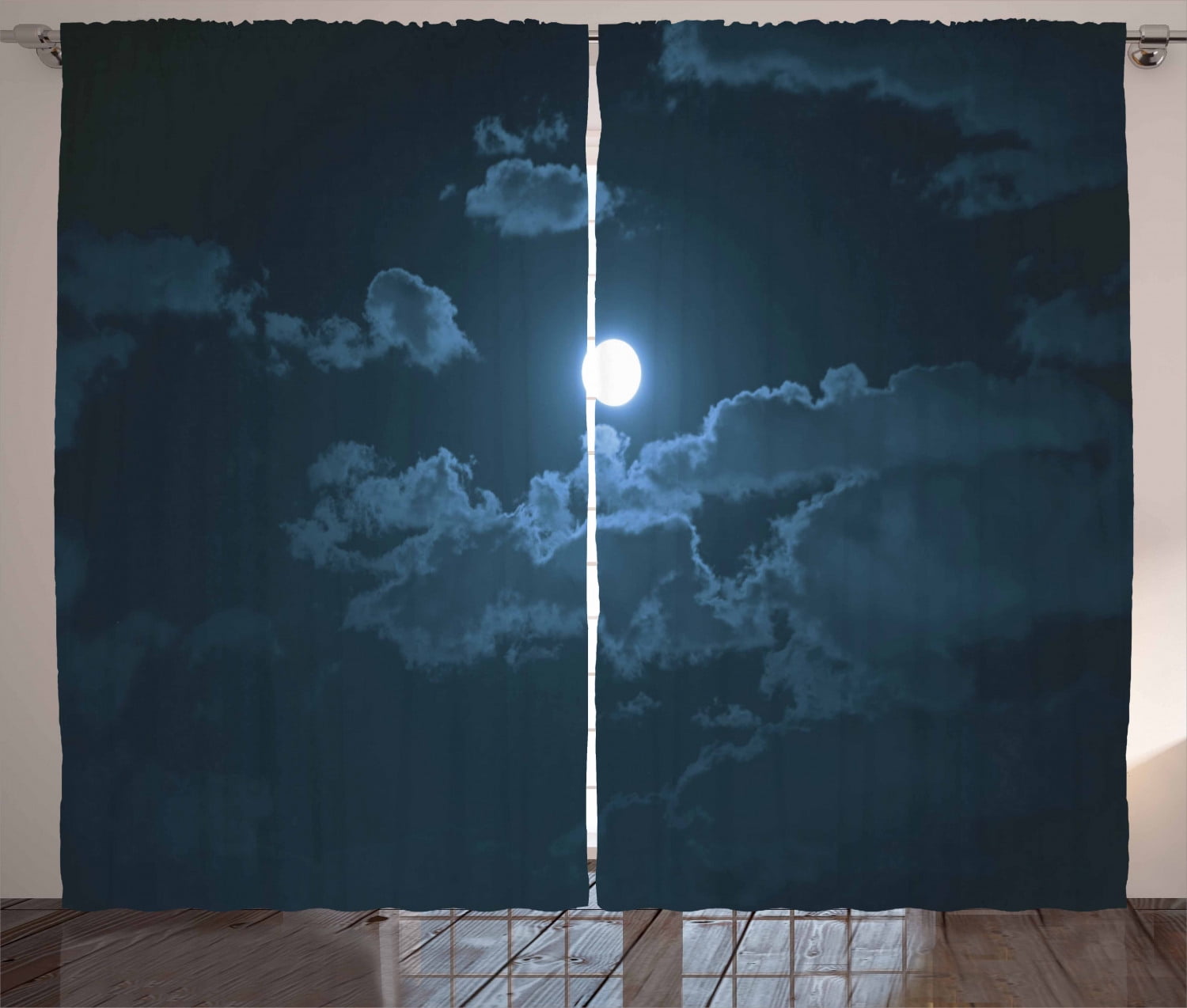 Night Curtains 2 Panels Set, Full Moon Appearing Among Dark Clouds ...