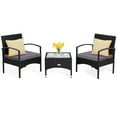 Costway 3 PCS Patio Wicker Rattan Furniture Set Coffee Table & 2 Rattan ...