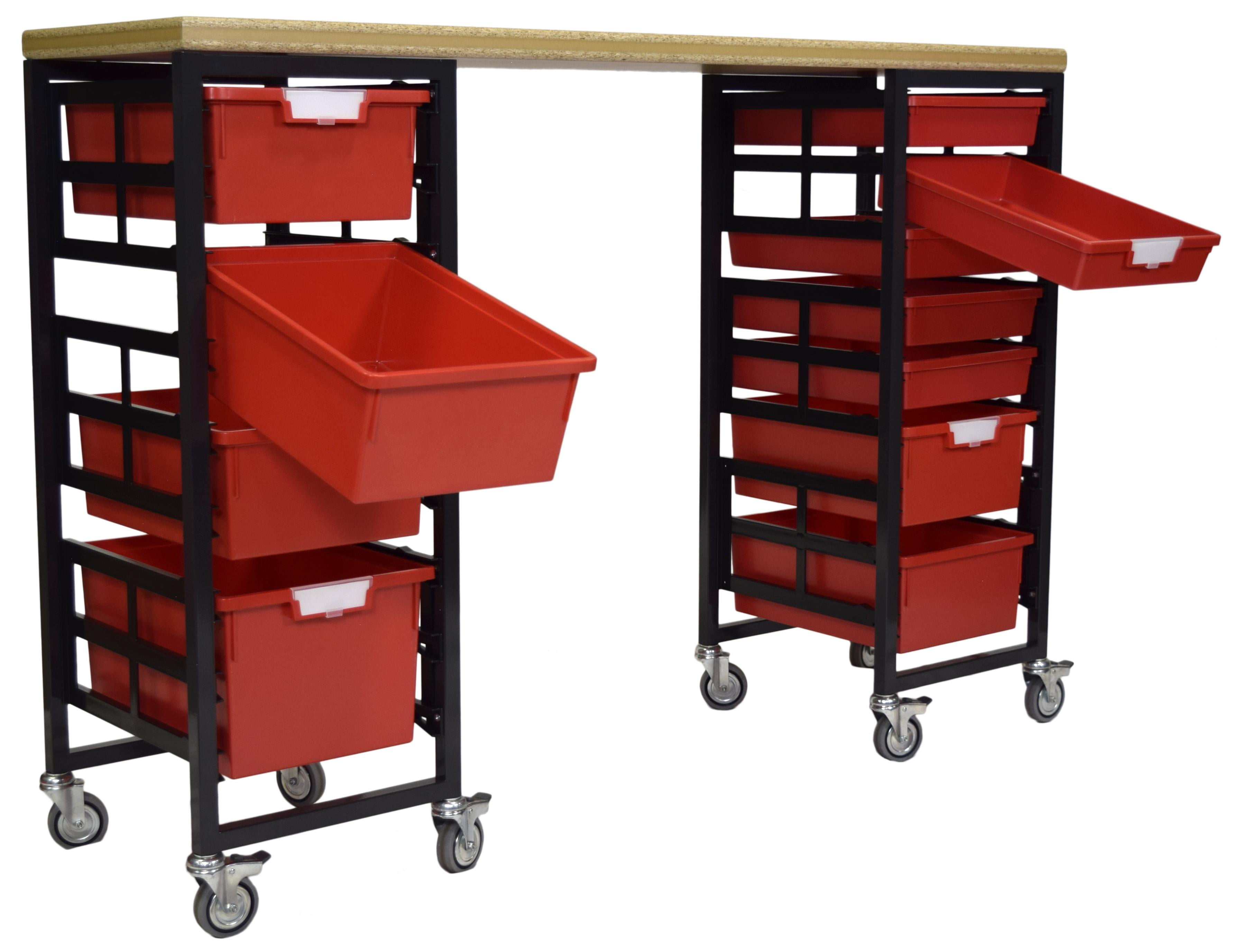 Mobile Workbench Storage Station w/Wood Top -11 StorSystem Trays-Red ...