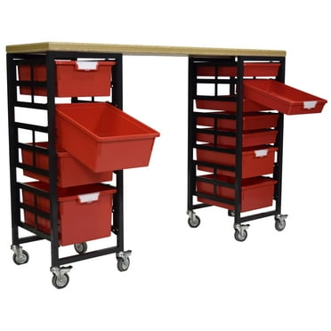 Mobile Workbench Storage Station w/Wood Top -11 StorSystem Trays-Grey ...
