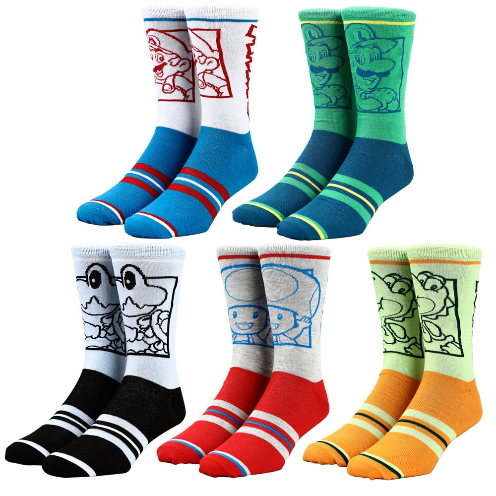 Super Mario Split Mens Collectible Crew Sock 5 pack - Walmart.com