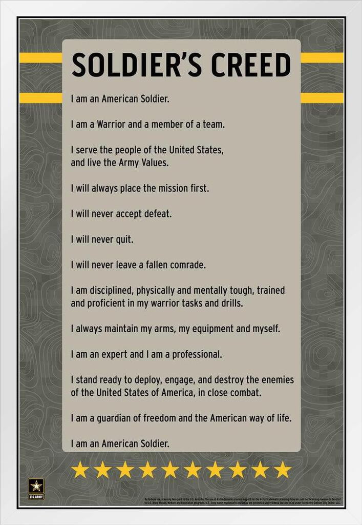 US Army Soldiers Creed I Am An American Soldier USA Army Creed Army ...