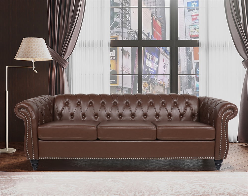 84" Accent Sofa, 3 Seater Chesterfield Sofa Couch with Nailhead Trims ...
