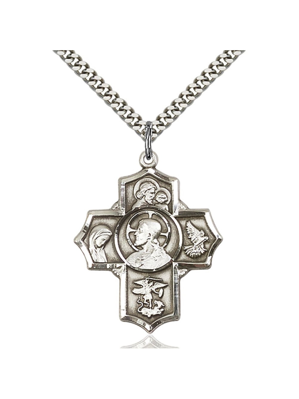 Sterling Silver Sacred Heart 5-Way Pendant 1 1/4 X 1 inches with Heavy ...