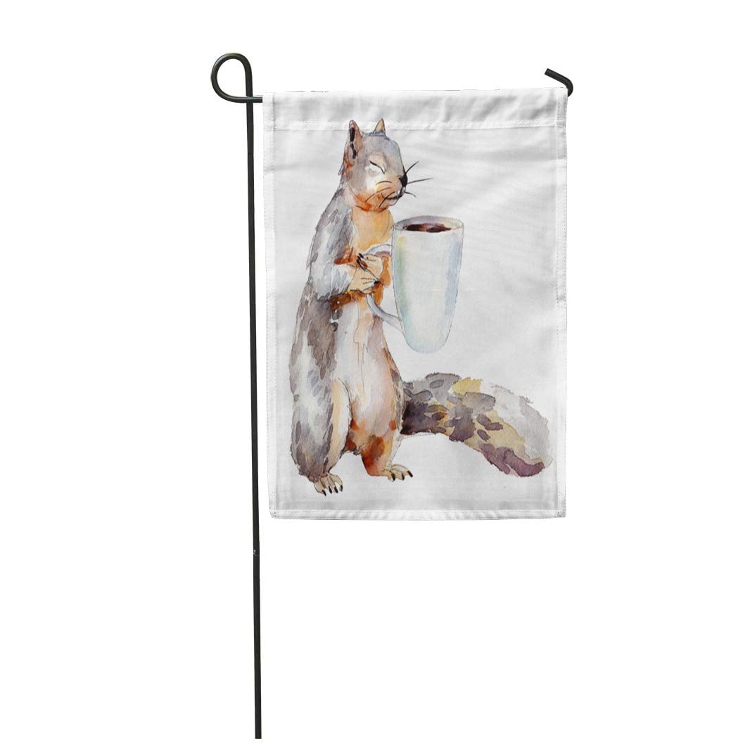 LADDKE Funny Watercolor of Squirrel Cup Coffee Grey Amusing Garden Flag ...