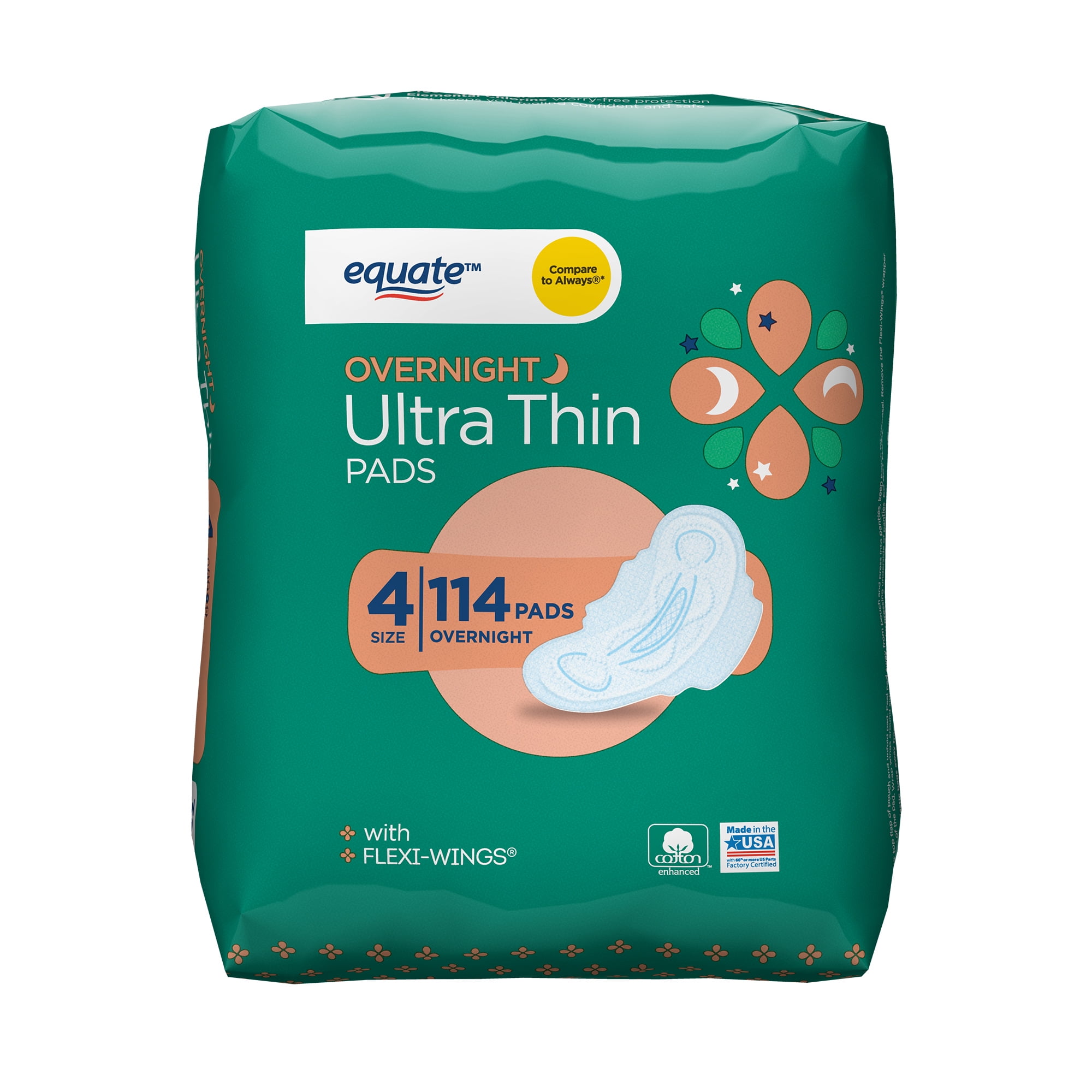 Equate Ultra Thin Pads With Wings Overnight Unscented 114 Ct equate-ultra-thin-pads-with-wings-overnight-unscented-114-ct