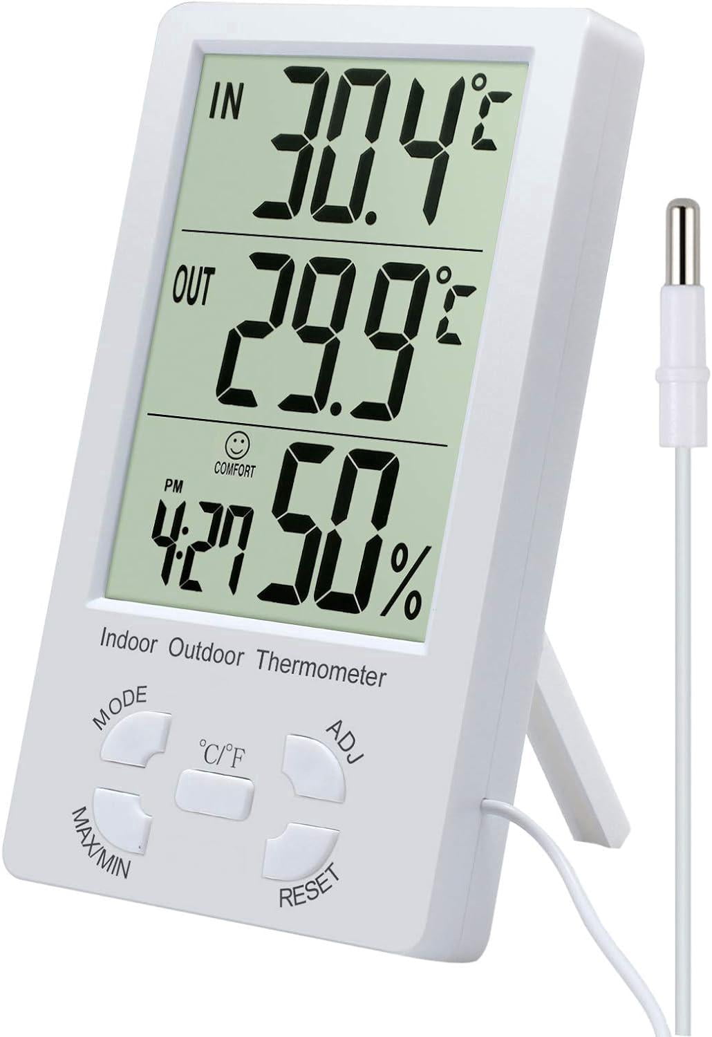 Digital Hygrometer Thermometer, LCD Digital Thermometer with Probe ...
