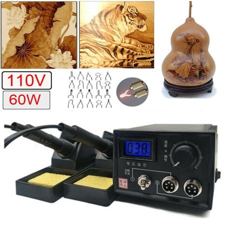 110V 60W DIY Digital Display Pyrography Machine Gourd Wood Burning Pen ...