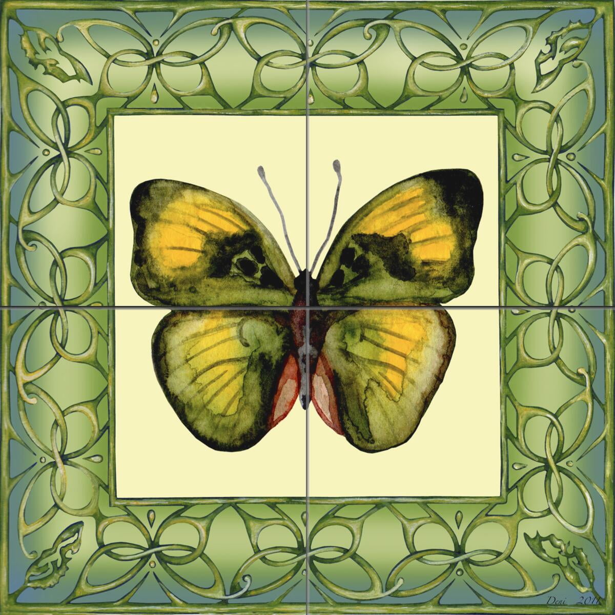 Tile Mural Kitchen Backsplash - Butterfly Square 1-DF - by Denise ...