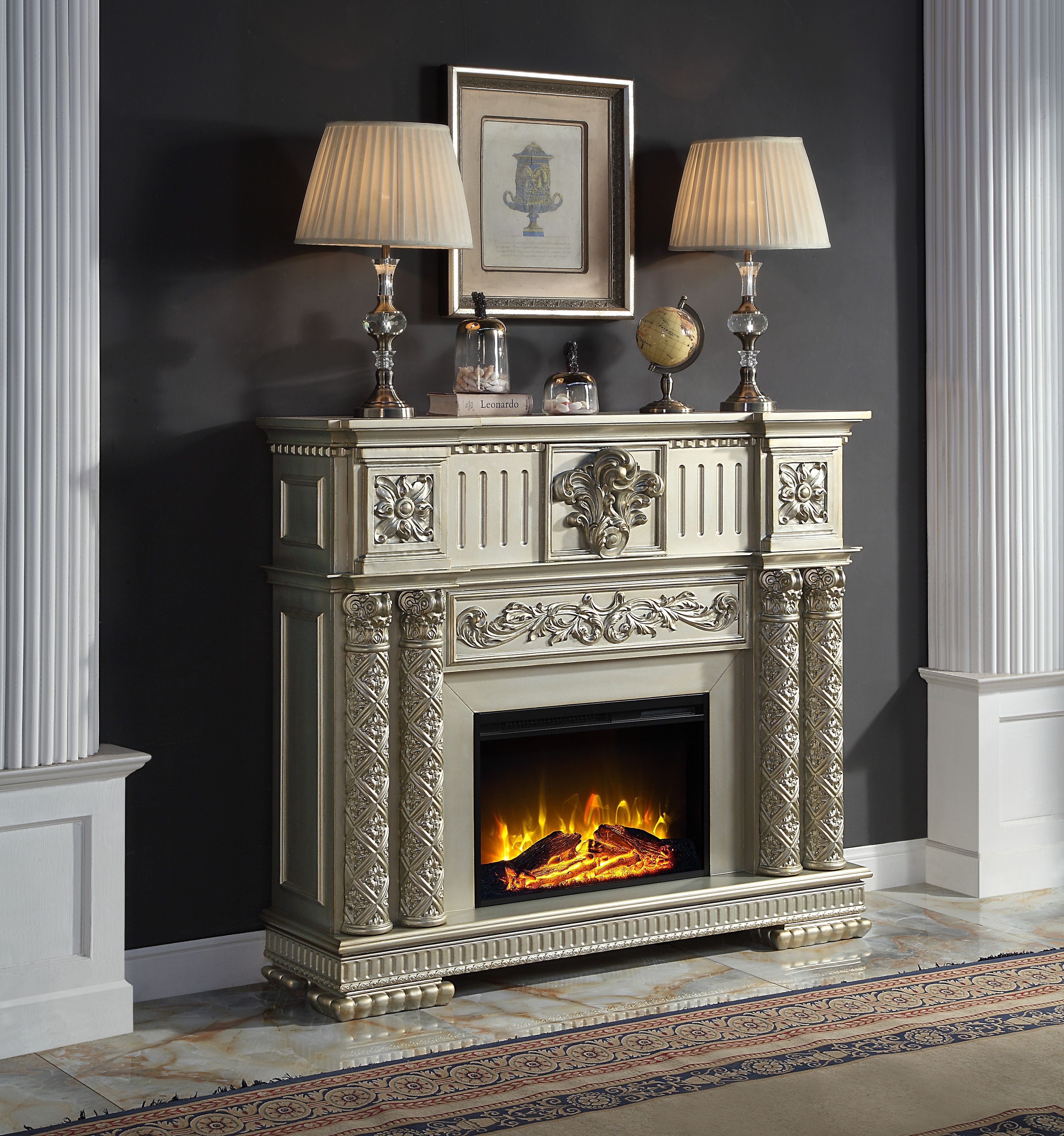 Acme Furniture Vendome Fireplace in Gold Patina Finish - Walmart.com