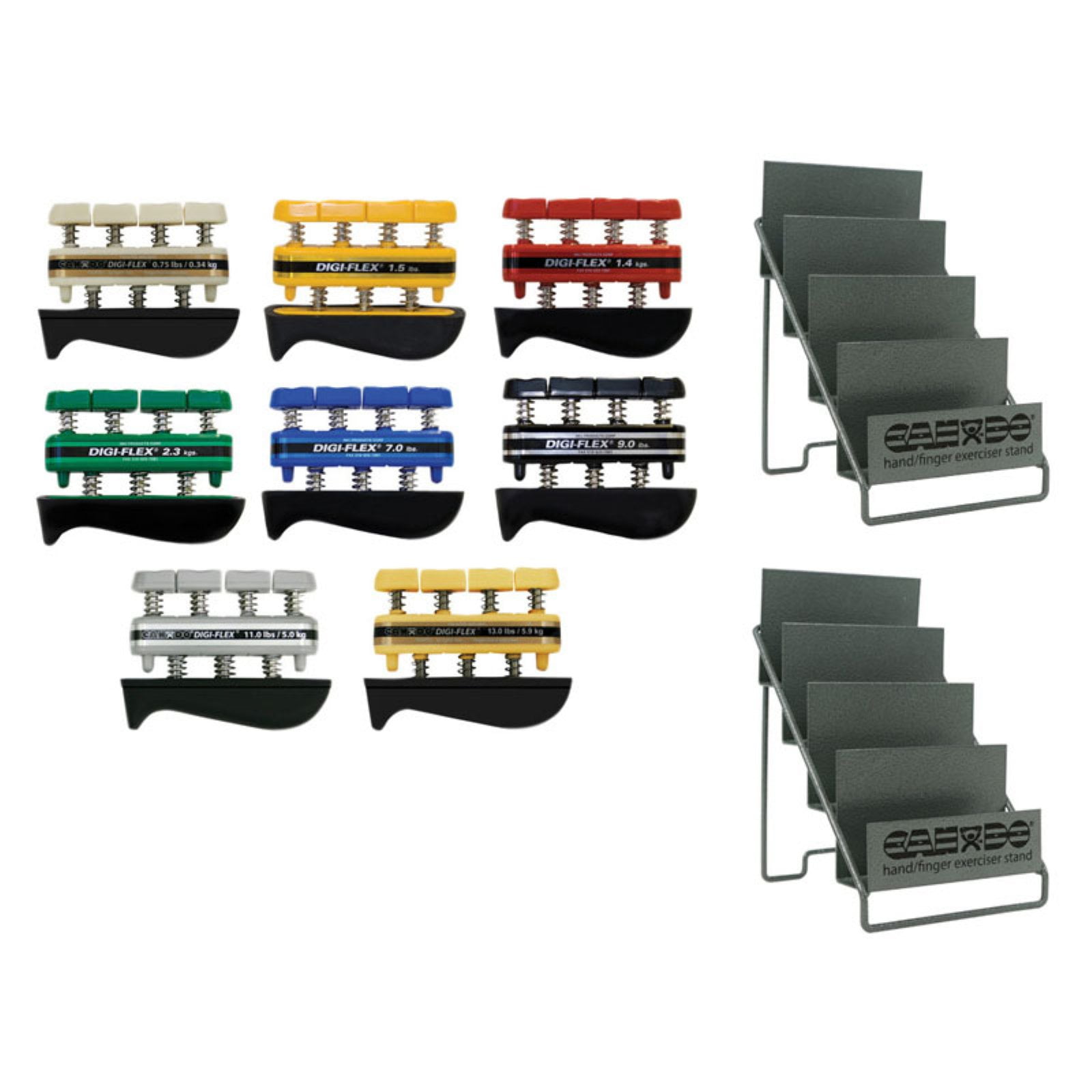 CanDo Digi-Flex hand/finger exerciser, 8 pc set (1 ea: tan through gold ...