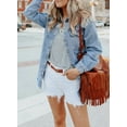 Eytino Denim Jacket for Women Long Sleeve Boyfriend Jean Jacket Loose Coat Sky Blue S Female ...