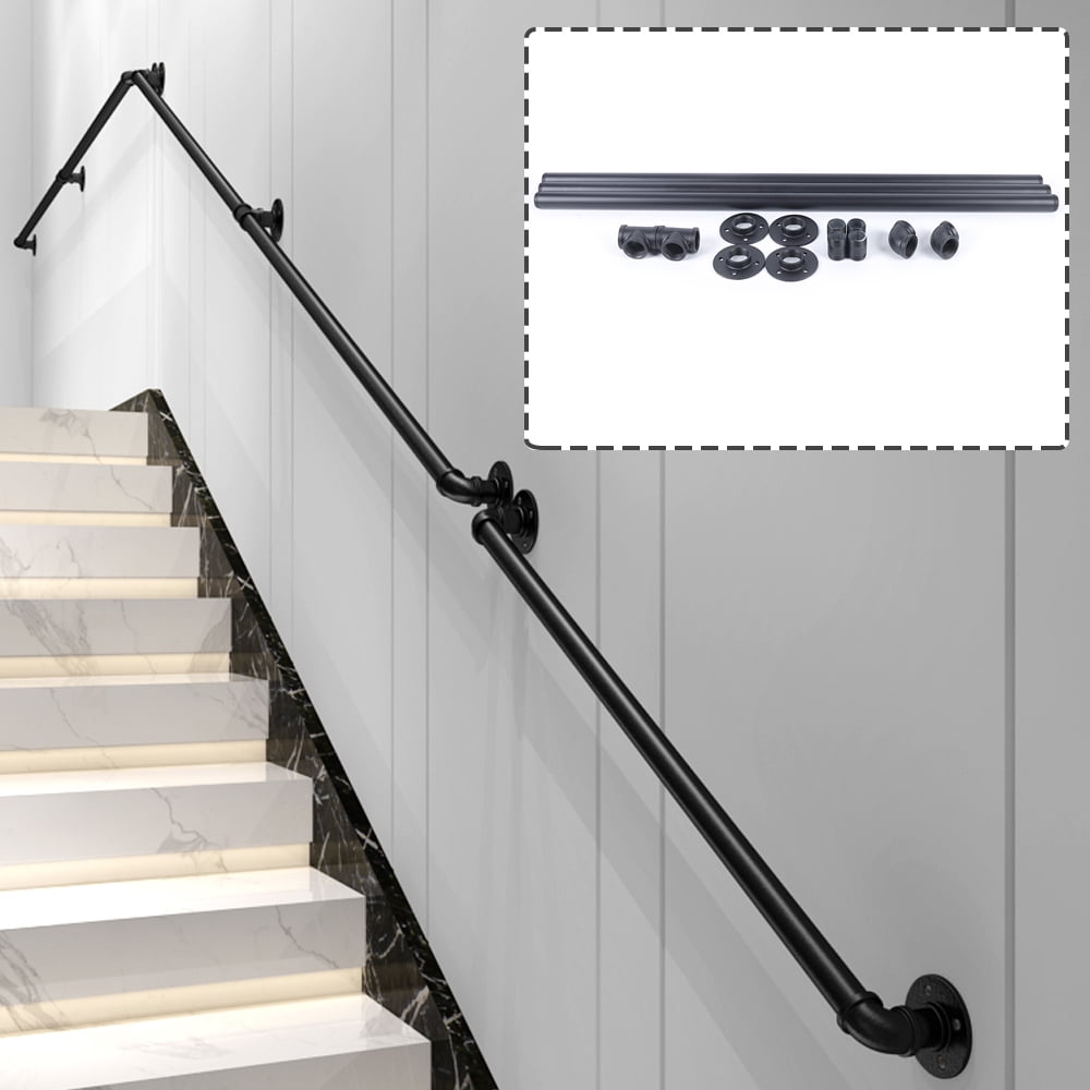 Buy Oukaning 10Ft Industrial Pipe Staircase Hand Railing Wall Handrail ...