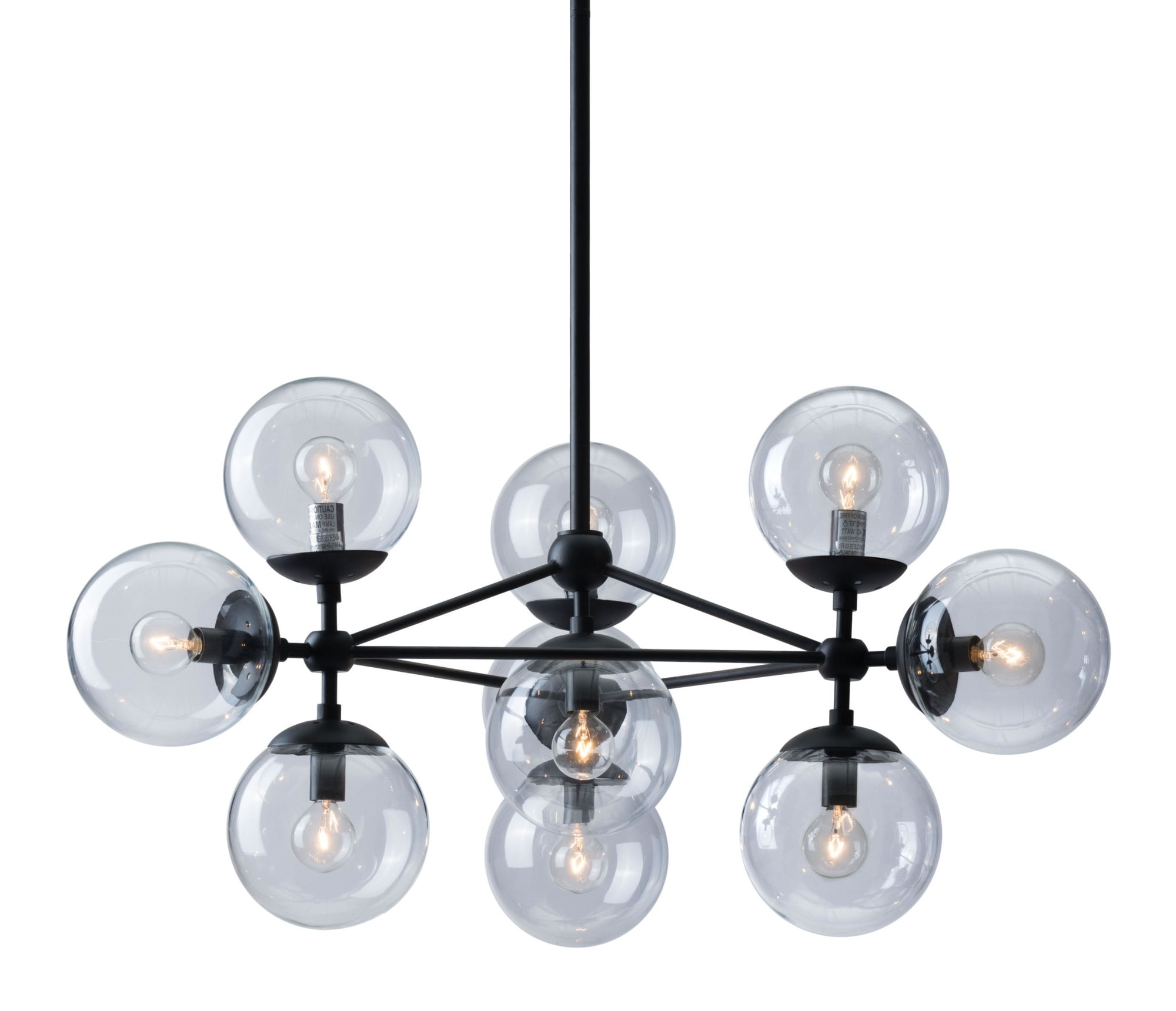 Pendant Ceiling Light Fixture, Glass, Steel Metal, Black, Clear, Mid ...