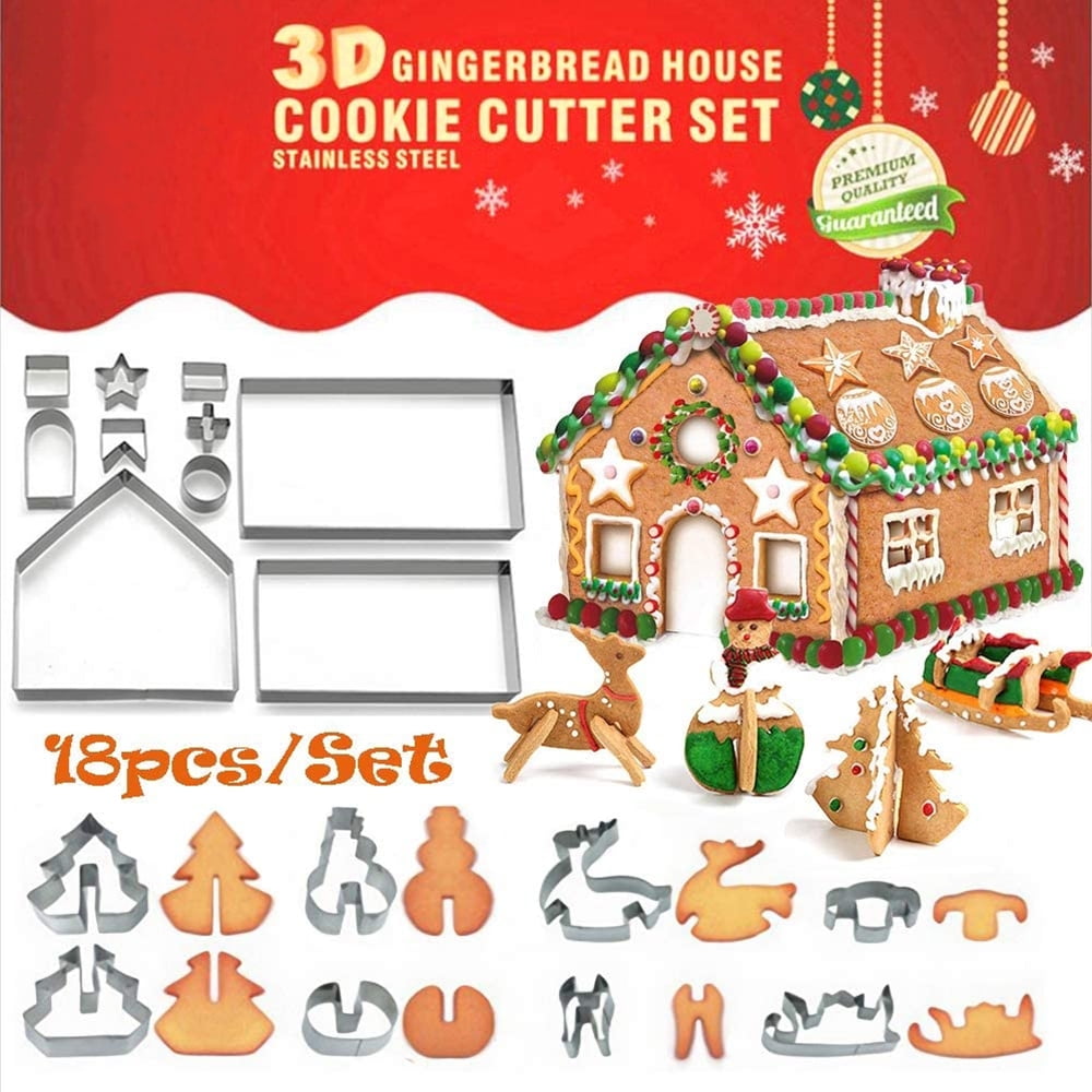 Gingerbread House Cutter Kit, 3D Christmas Biscuit Mold with Tree ...