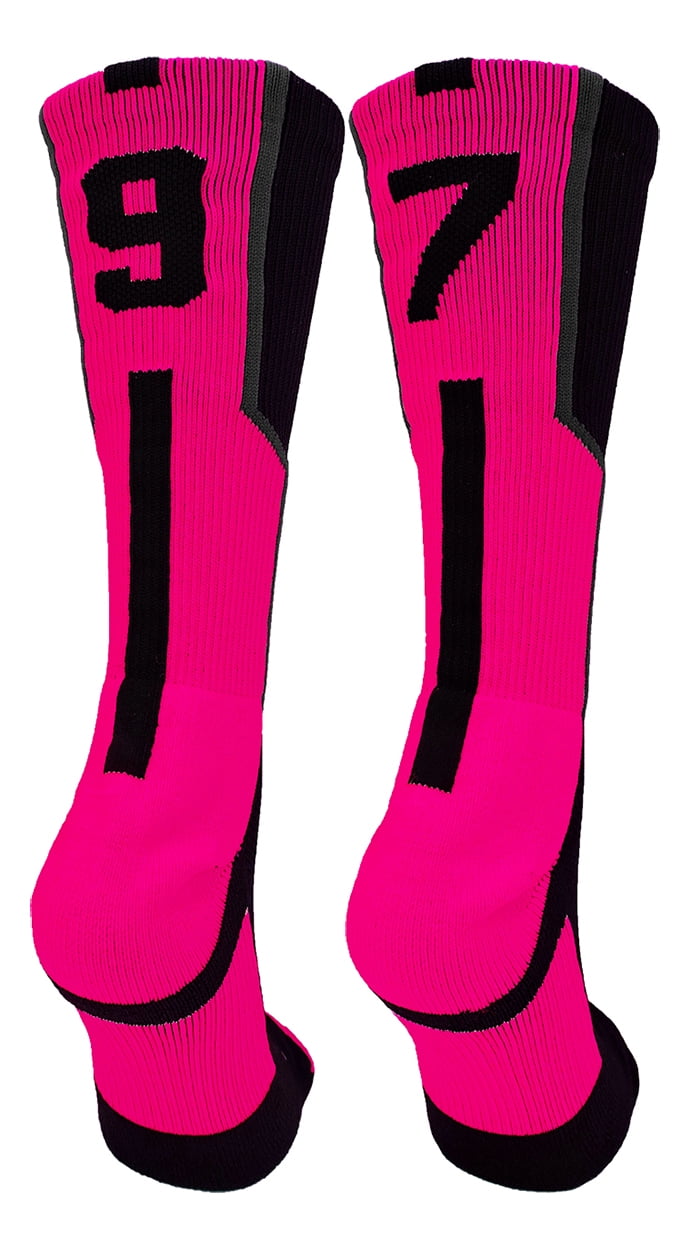 Player Id Black/Neon Pink Number Crew Socks (#97, Large) - #97,Large ...