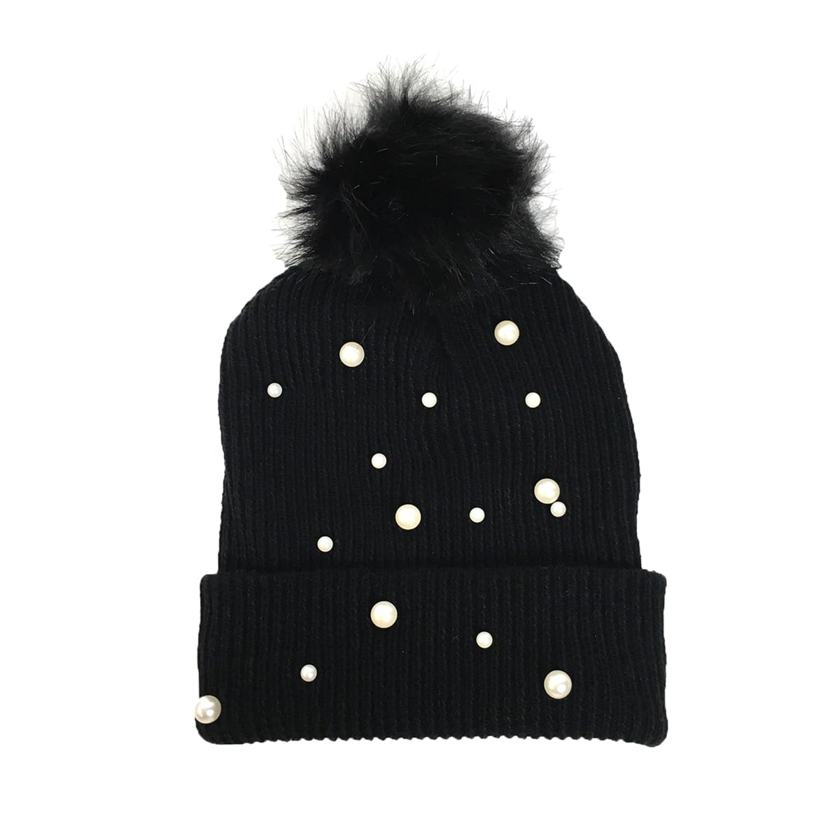 Fashion Culture Pearly Glow Pom Pom Knit Hat, Black - Walmart.com
