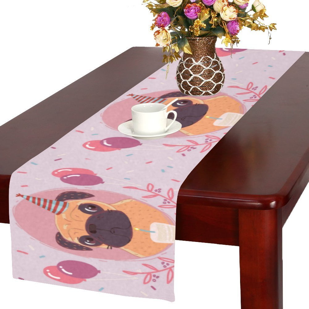 MYPOP Pug Birthday Funny Table Runner Table Decoration for Wedding ...