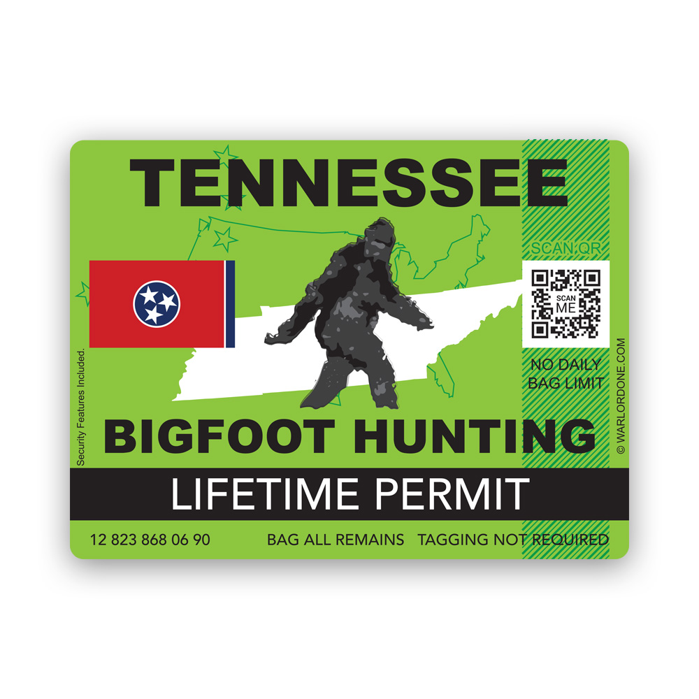 Tennessee Bigfoot Hunting Permit Sticker Decal - Self Adhesive Vinyl ...