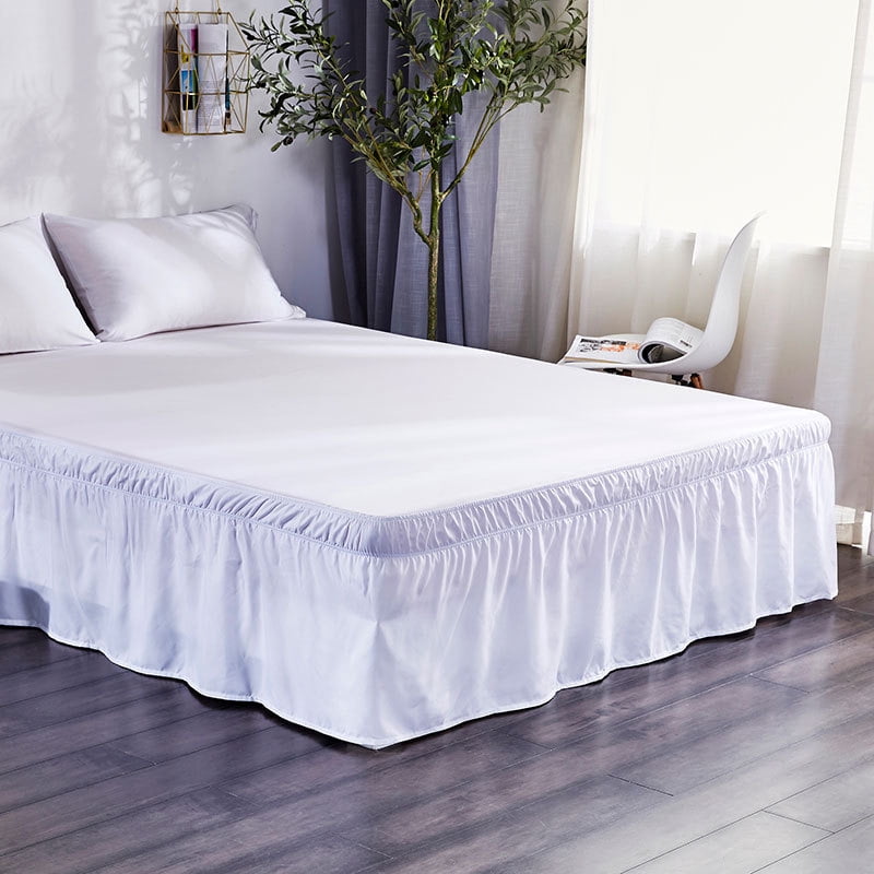 Elastic Band Wrap Around Bed Skirt Dust Ruffle Bedskirt Sheet 40cm Drop
