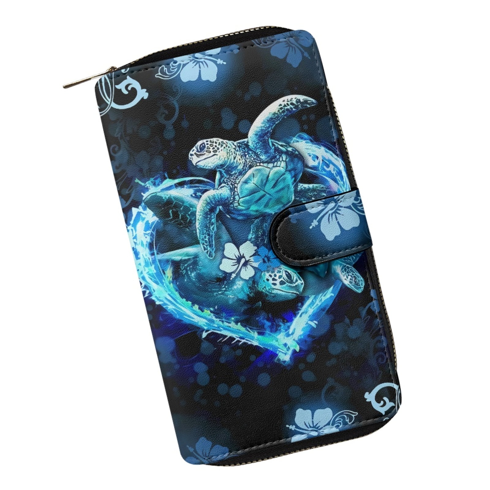 Xoenoiee Turtle Love Heart Floral Print Women Bifold Snap Wallet with ...