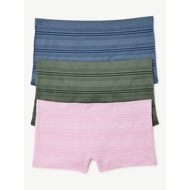 Joyspun Women's Sheer Stripe Seamless Boyshort Panties, 3-Pack, Sizes S ...