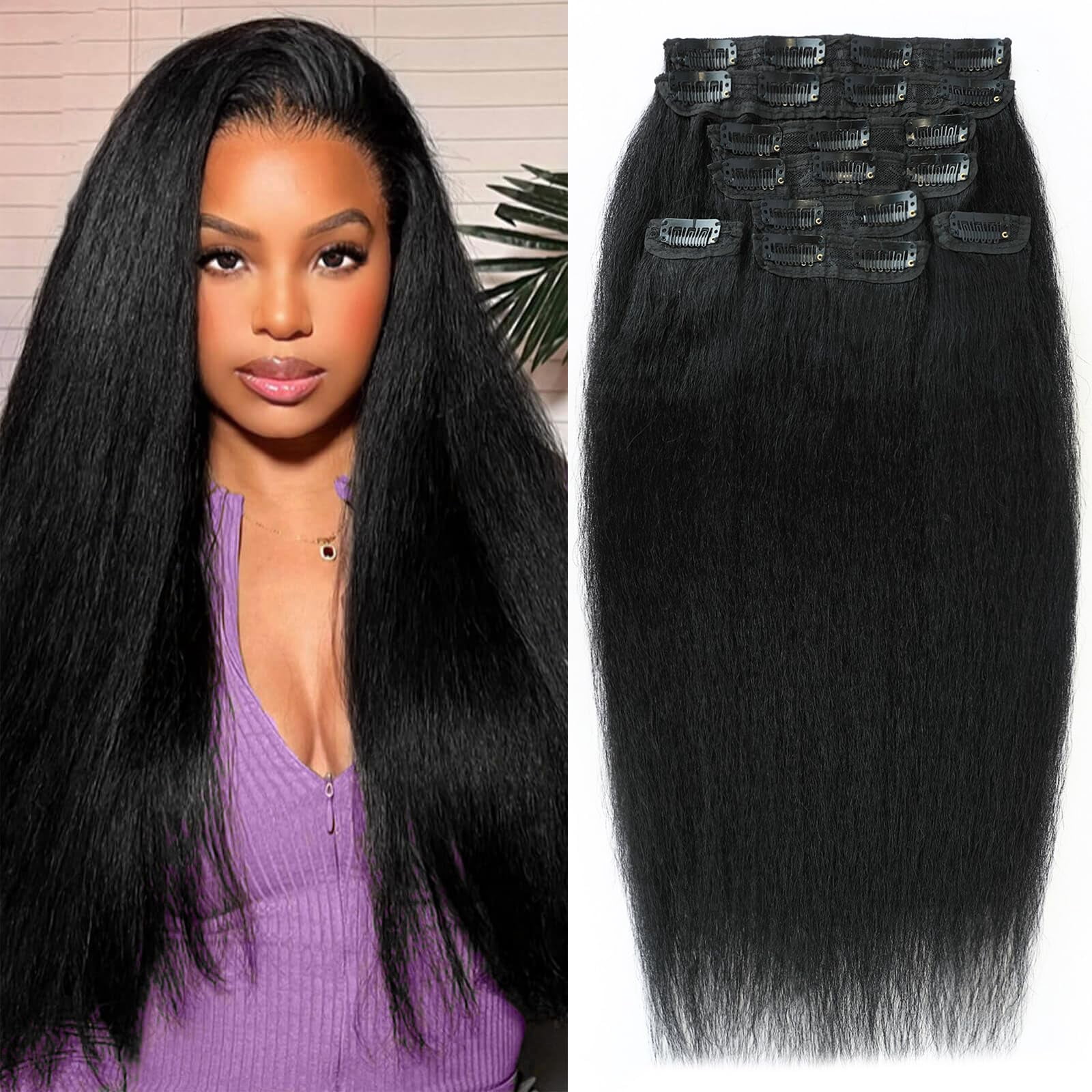 Extensiones de cabello VICYAO Kinky Straight Clip, 40 cm, 120 g ...