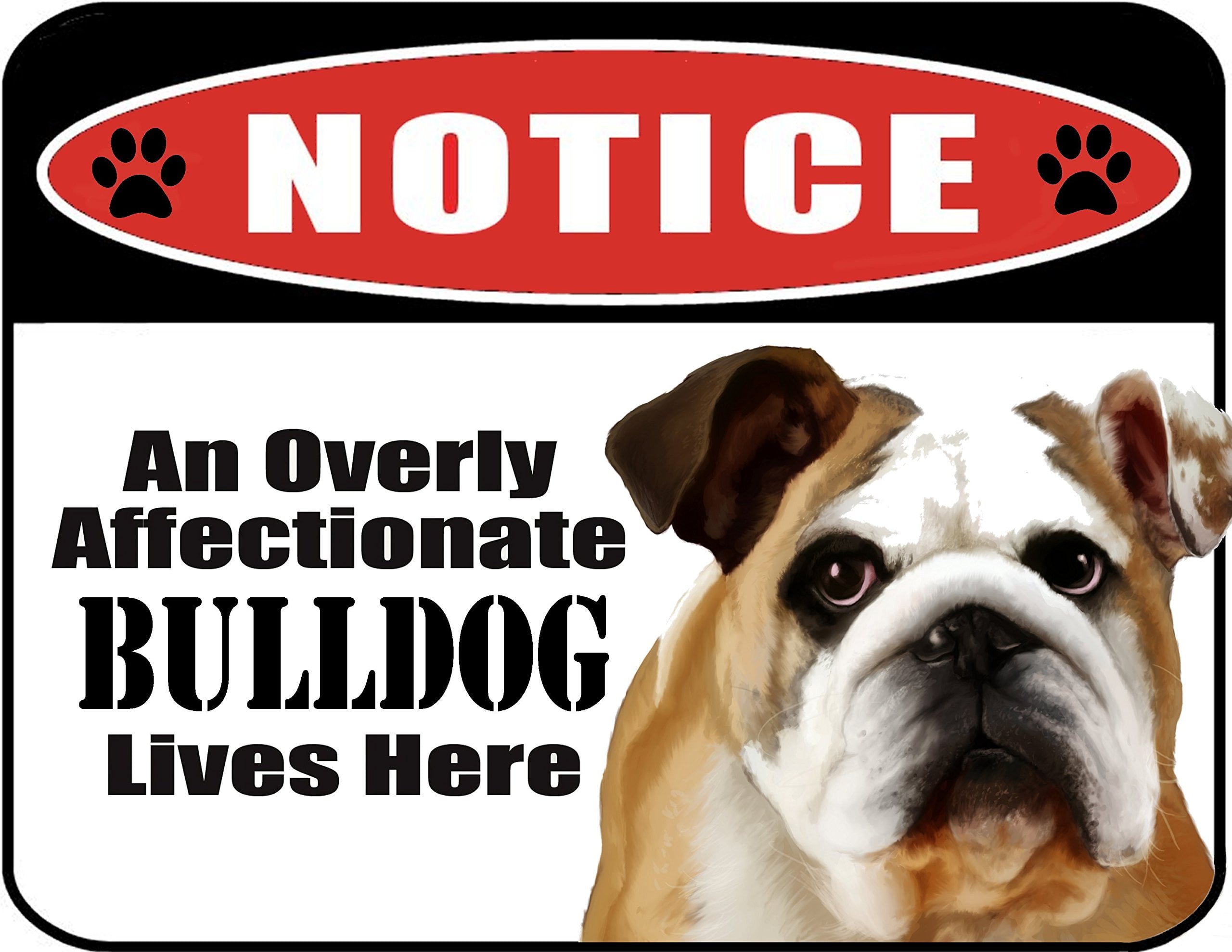 Notice an Overly Affectionate Bulldog Lives Here 9 inch x 11.5 inch ...