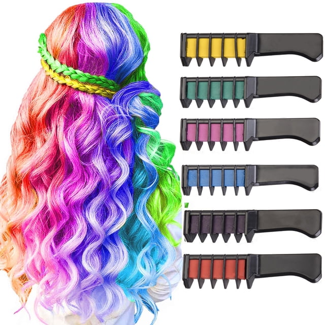 LELINTA 6 Color Hair Chalk for Kids Washable,Temporary Color Chalk Comb ...