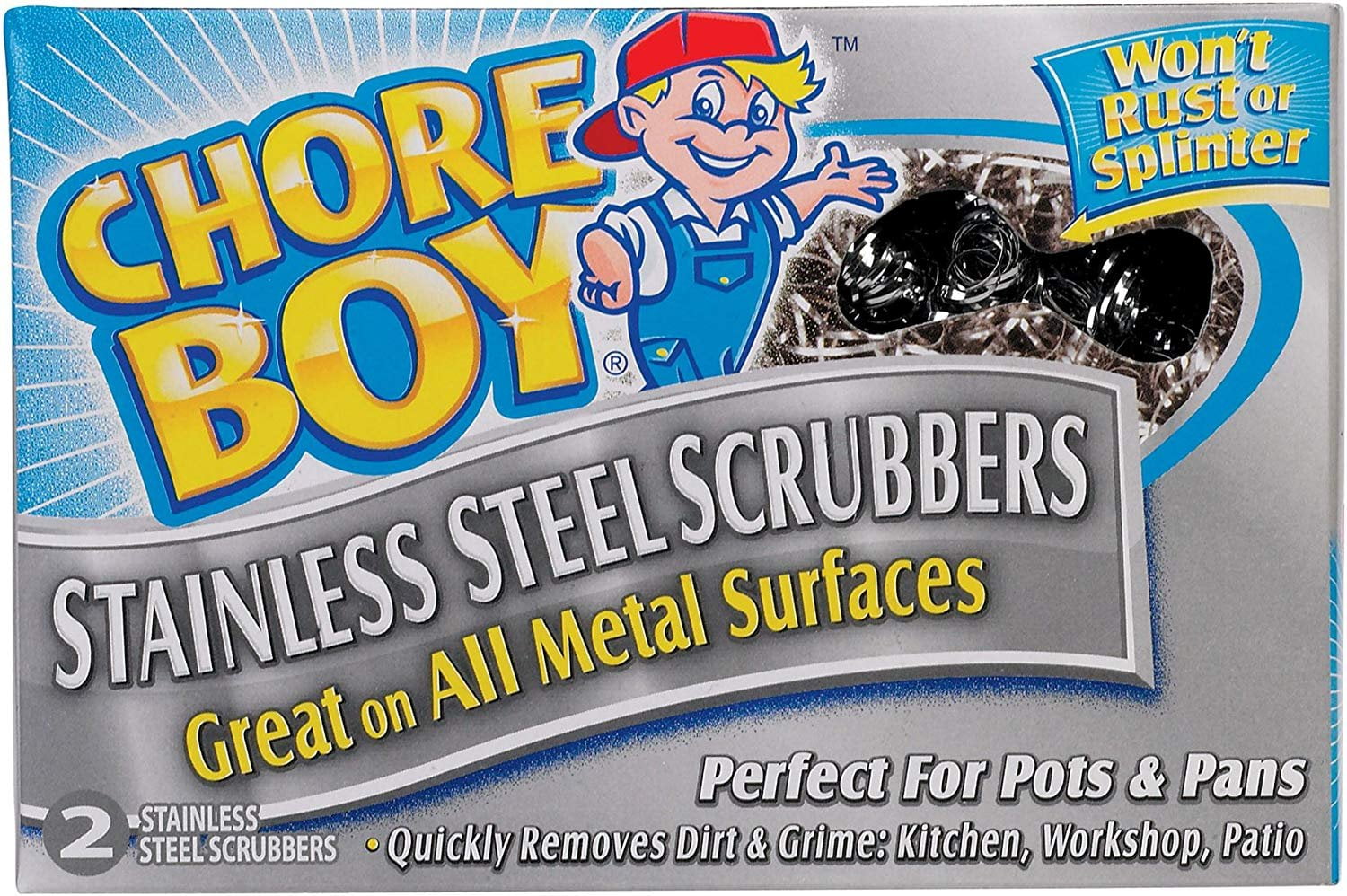 CHORE BOY 2 Count Stainless Steel Scrubbers - Walmart.com