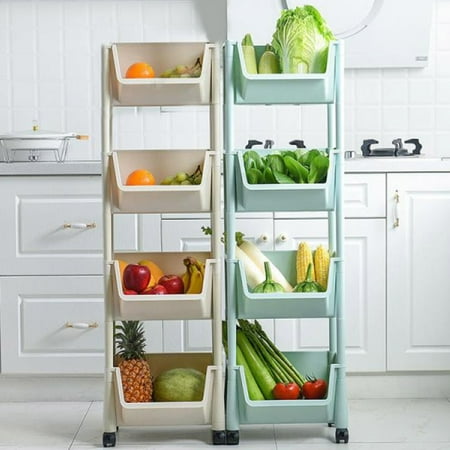 Kitchen Storage Shelf with Wheels Multi-function Movable Cart Kitchen ...
