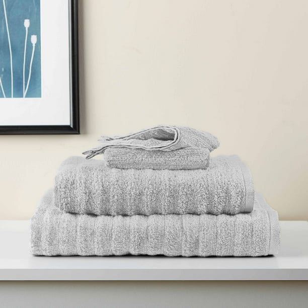Mainstays Performance Textured 6-Piece Bath Towel Set - Soft Silver ...