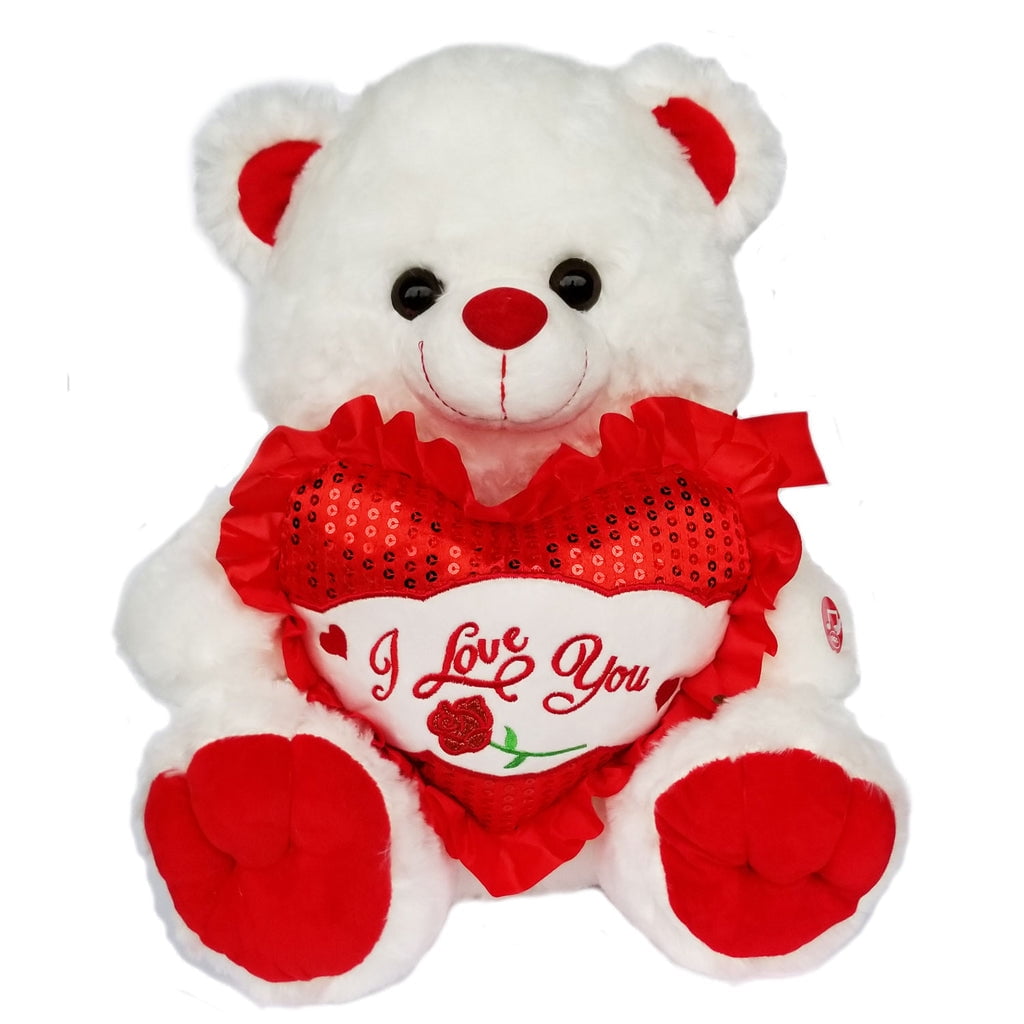 15" White Valentine Singing Bear with "I Love You" Heart - Walmart.com