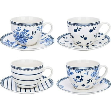 Tea Cup and Saucer Set of 6 (12 pieces), Floral Tea Cups, 8 Oz.Bone China Porcelain - Walmart.com