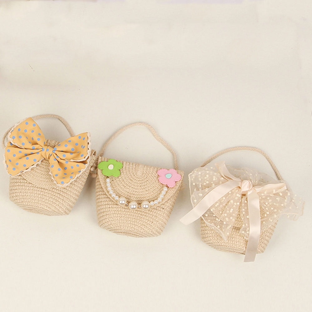 Aosijia 3 Pieces Little Girls Straw Purses Baby Toddler Kids Bow Flower ...