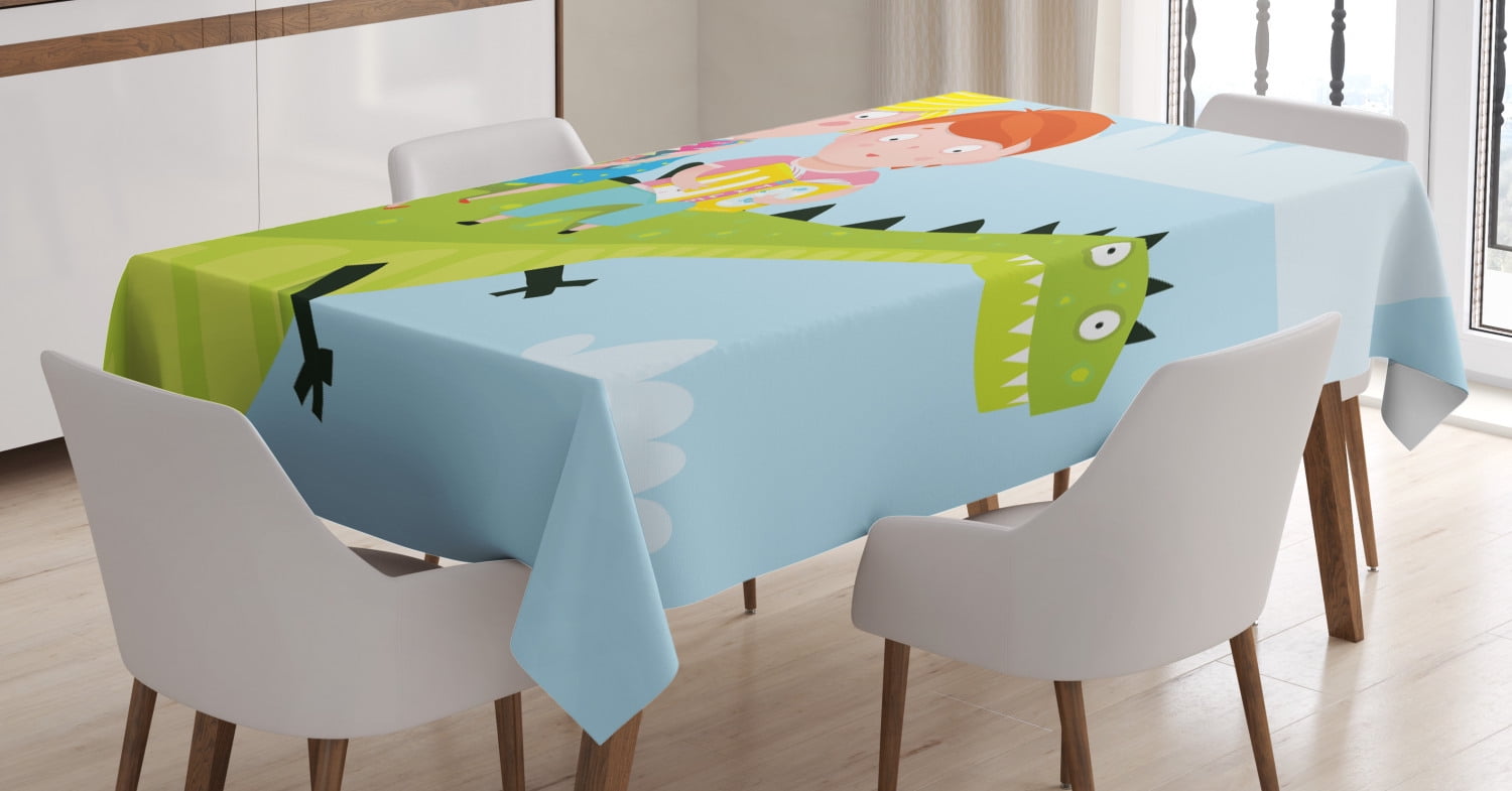 Dragon Tablecloth, Cute Boy and Girl Sitting and Reading on a Dragon ...
