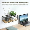 2 Pack Hanging Wire Storage Baskets with Wood Base, Wall Mount Metal ...