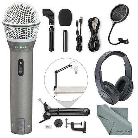 Samson Q2U Dynamic USB Microphone Podcasting Pack and Accessory Bundle ...