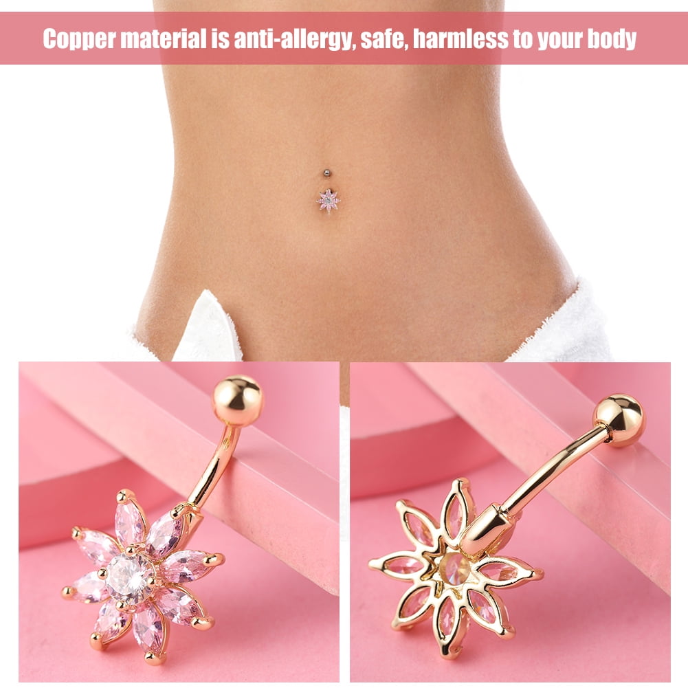 Zircon Belly Ring Flower Shape Anti allergy Copper Body Piercing Ring Navel Ring Optimized for Excellence Walmart