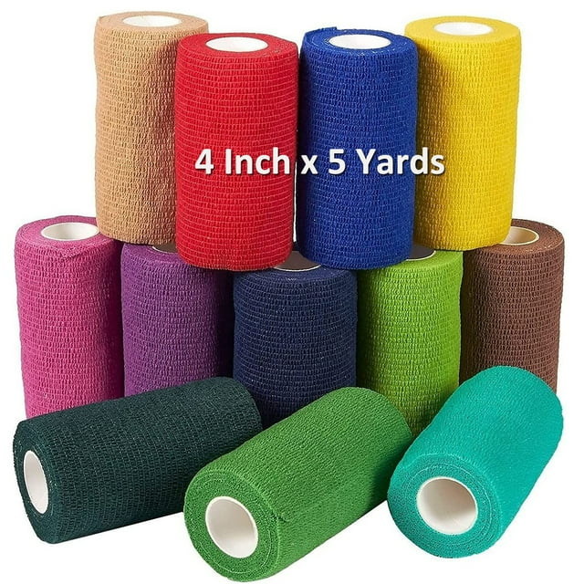 12 Rolls Colorful Adhesive Bandage Wraps, 4 Inch x 5 Yards Cohesive Vet ...