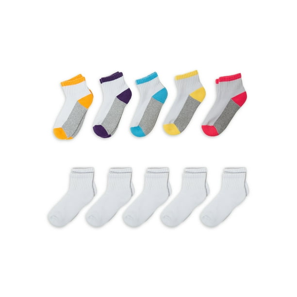 Wonder Nation Girls Cushioned Ankle Socks, 10-Pack, Sizes S (6-10.5 ...