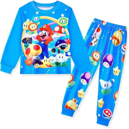 Pajamas Sets for Boys Mario Pjs Long Sleeve Super Soft Sleepwear Blue ...